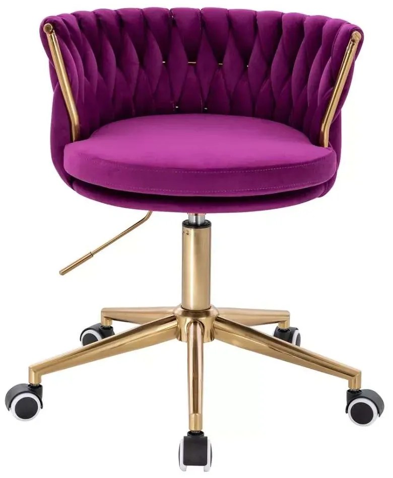 LuxuryForm DESIGN Otočná židle LYON VELUR na zlaté podstavě s kolečky - fuchsie