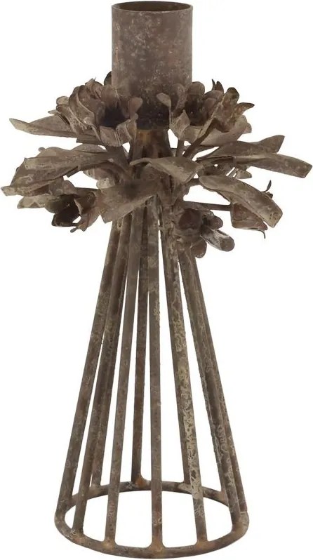 Mocca kovový svícen s květy na úzkou svíčku Charm Antique - 9,5*16 cm