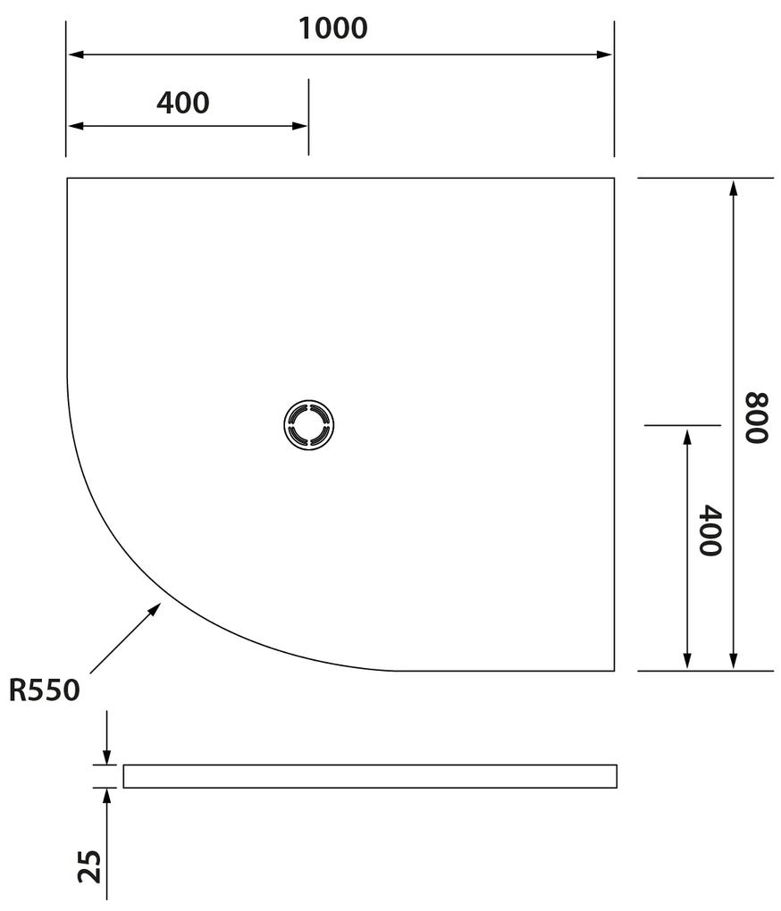 Polysan FLEXIA vanička z litého mramoru čtvrtkruh, s možností úpravy rozměru, 100x80cm, R550, pravá - 91251