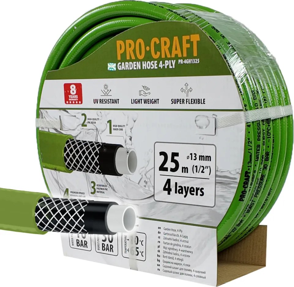 Procraft PR-4GH1325 - zelená zahradní hadice, 4 vrstvy, 1/2", 25m