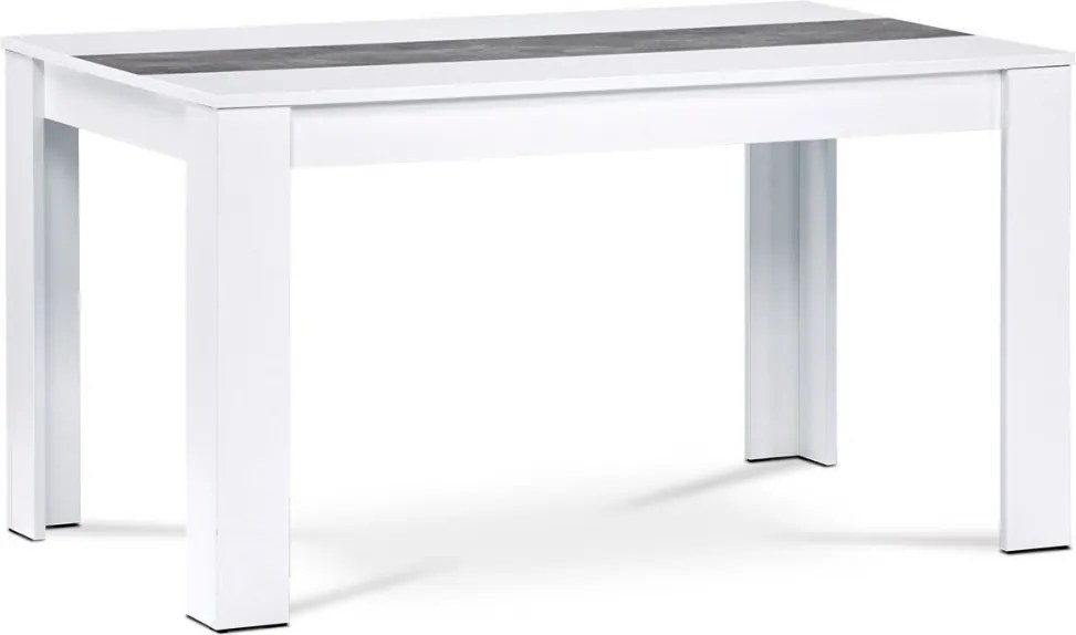 Jídelní stůl 138x80x74 cm, MDF, bílé lamino, dekorační pruh v dekoru beton