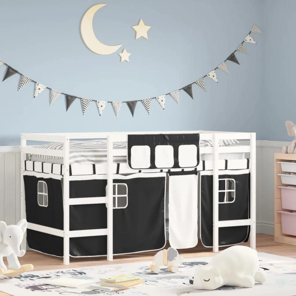 Dětská patrová postel se závěsy bílá a černá 90x190 cm borovice - Default Title
