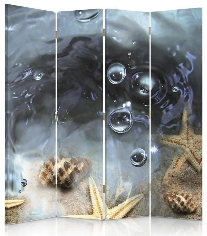 Ozdobný paraván Mušle moře - 145x170 cm, čtyřdílný, klasický paraván