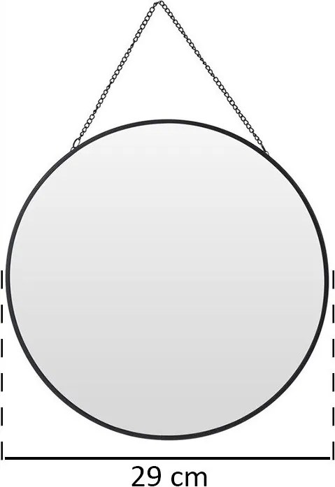 Kulaté nástěnné zrcadlo v černém rámu, 29 cm