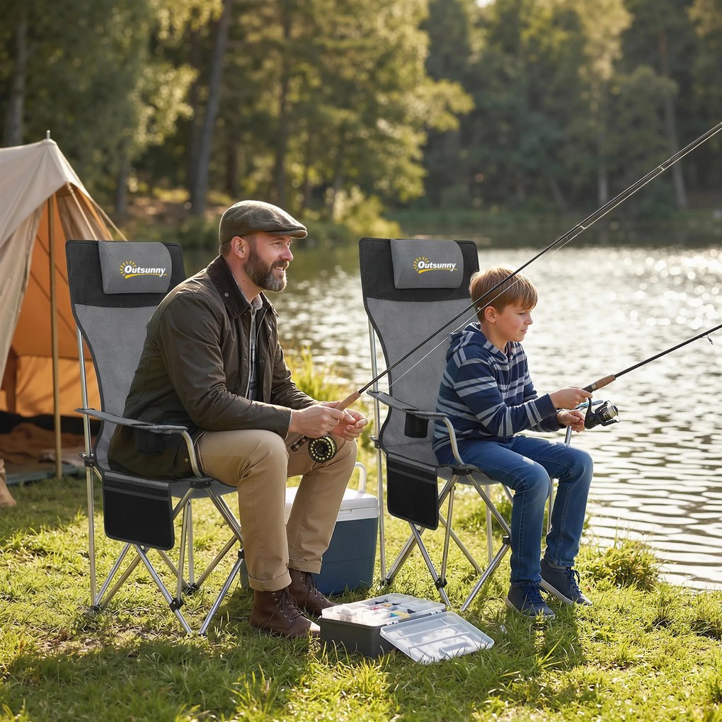 sada 2 skládacích kempingových křesel Rybářské křeslo s odnímatelnou opěrkou nohou Držák na pití Nosnost 120 kg Šedá barva