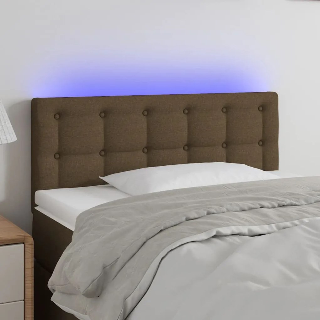 Čelo postele s LED tmavě hnědé 80 x 5 x 78/88 cm textil 3122023
