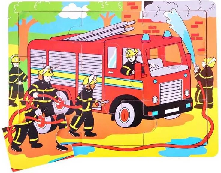 Bigjigs Toys Dřevěné puzzle - Hasiči 9 dílků
