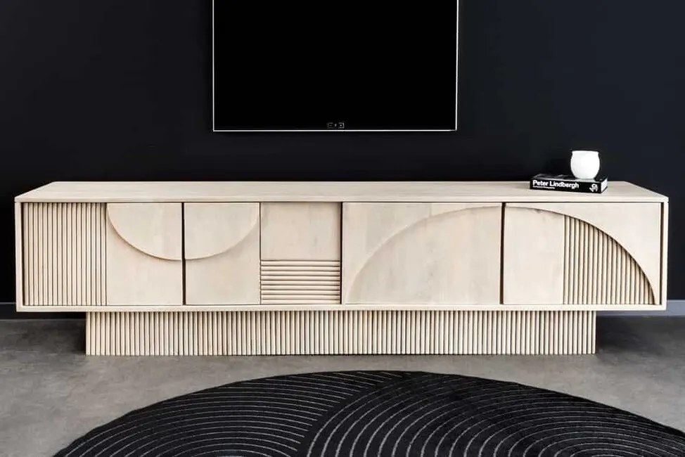 Designový 3D stolek pod TV z masivu Art Deco Mango 200cm