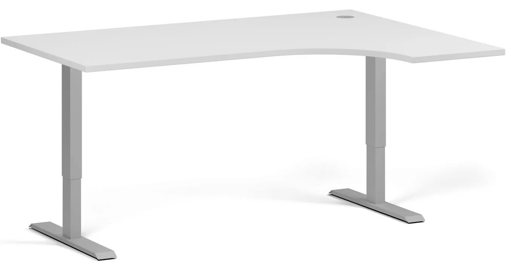 Rohový výškově nastavitelný stůl, 160x120 cm, 1 motor, L/P, šedá podnož, bílá