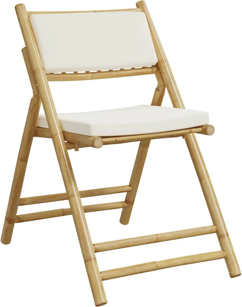 3dílný skládací bistro set s krémově bílými poduškami bambus 3208939