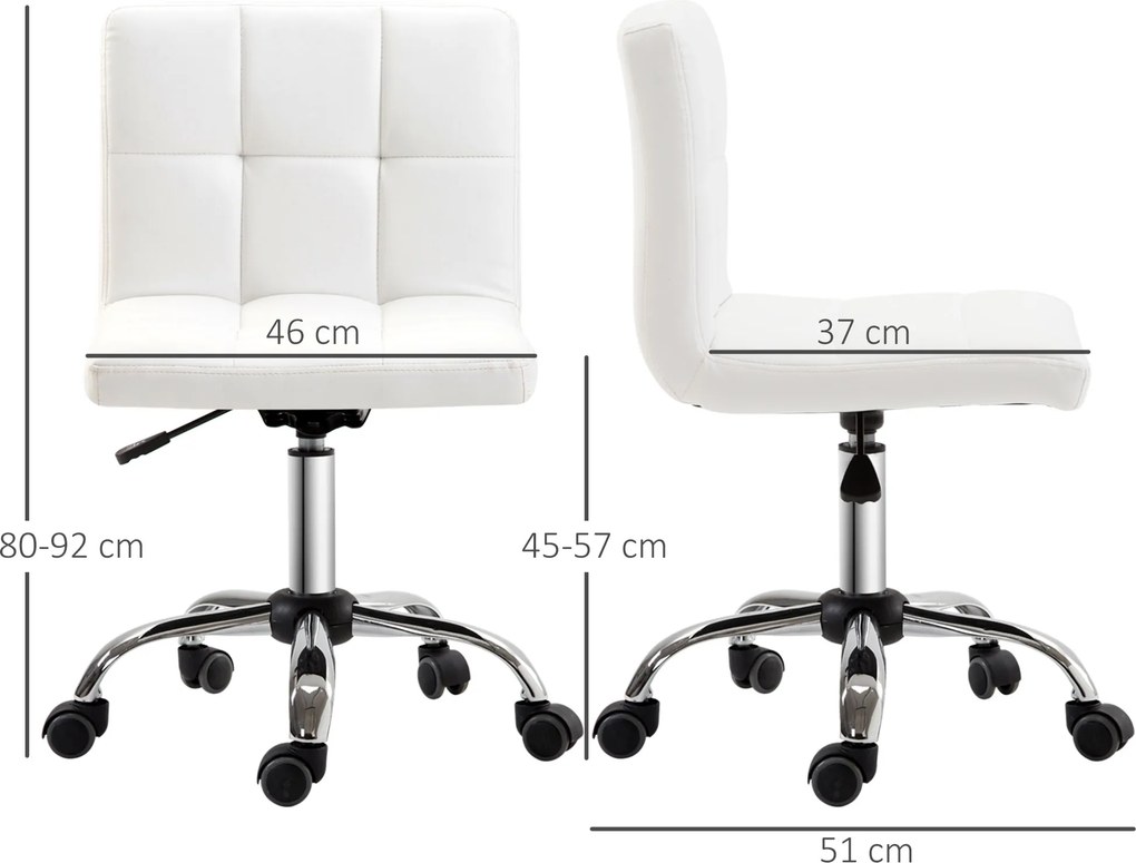 HOMCOM Kancelářská židle, ergonomická židle bez područek, výškově nastavitelná otočná židle, počítačová židle do kanceláře, studovny, umělá kůže, bílá