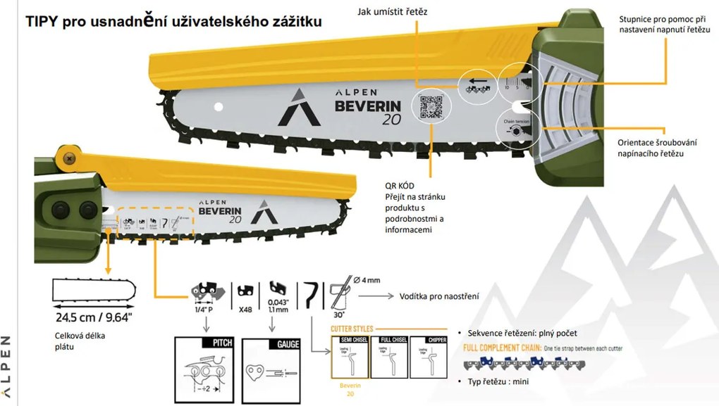 Elektrická dvouruční mini řetězová pila ALPEN Beverin 20 BEVE20