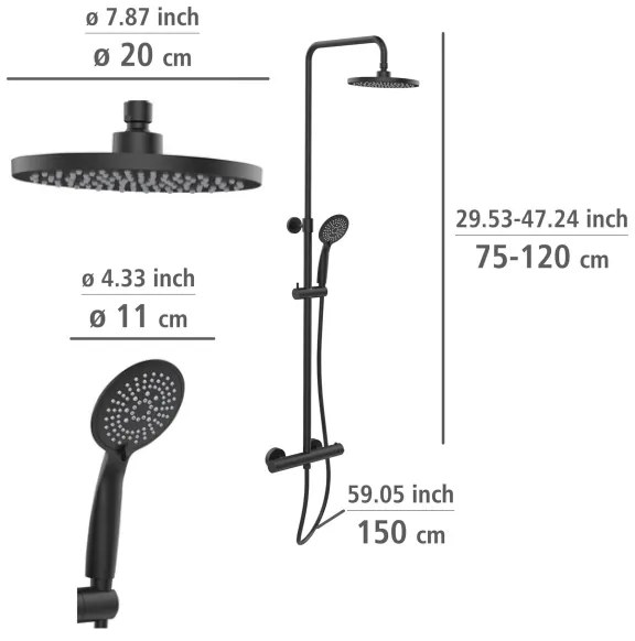 WENKO 25484100 - Sprchový systém WATERSAVING SYSTEM 12x120 cm černá