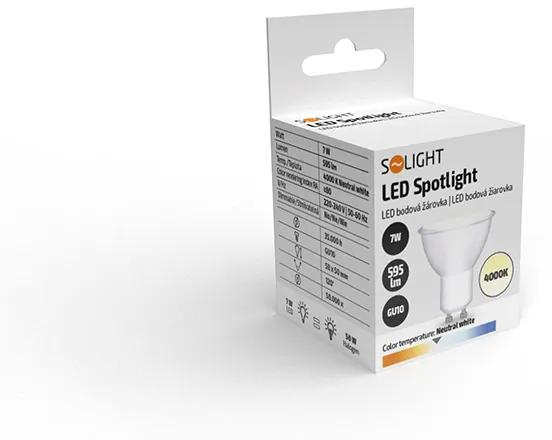 Solight LED žárovka, bodová , 7W, GU10, 4000K, 595lm, bílá
