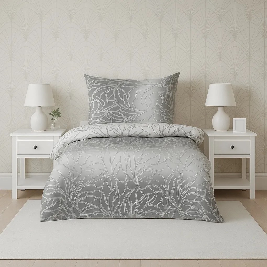 Povlečení bavlněné Fatima Šedá TiaHome - 2x Polštář 90x70 cm, 1x Přikrývka 200x220cm