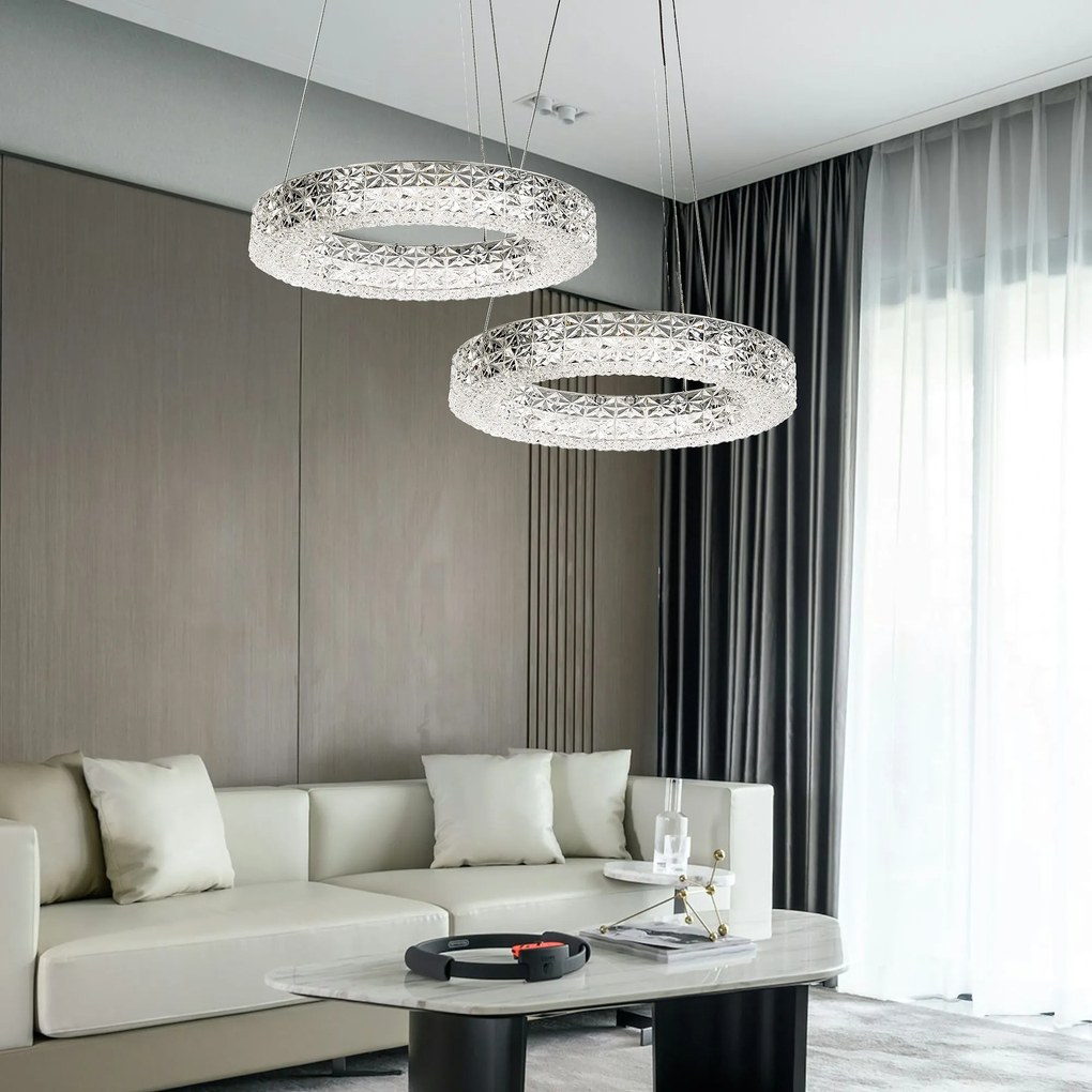 Toolight Toolight, LED stropní křišťálové svítidlo 40cm, 24W, 4000K, MS004-CP, chromová, OSW-09614