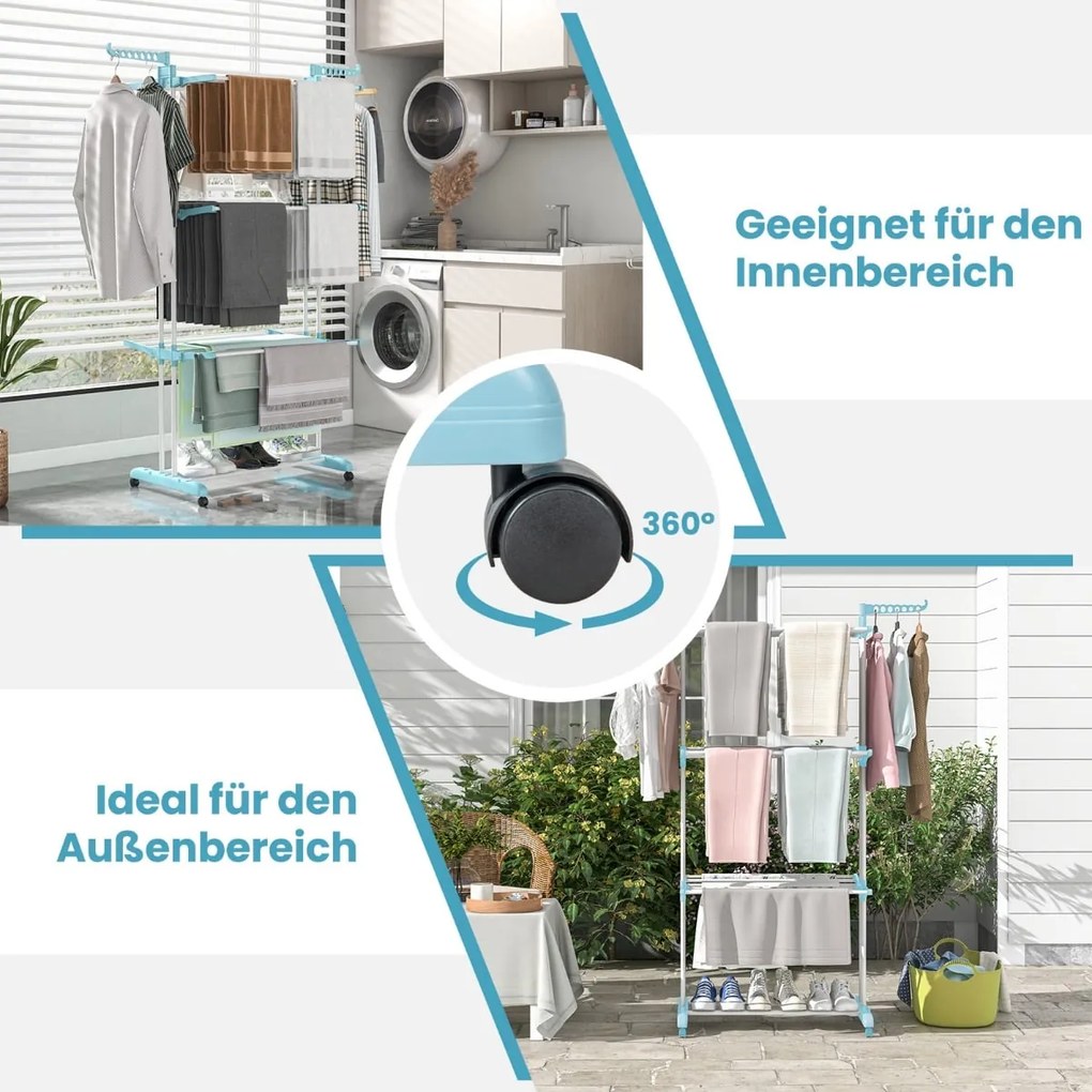 Costway 3 Tier Folding Clothes Airer Modrá + Bílá + – 127 × 63 × 171 cm
