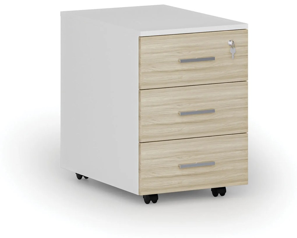 Kancelářský mobilní kontejner PRIMO WHITE, 3 zásuvky, bílá/dub přírodní