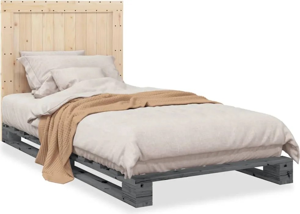 Rám postele s čelem šedý 100 x 200 cm masivní borové dřevo 3281545