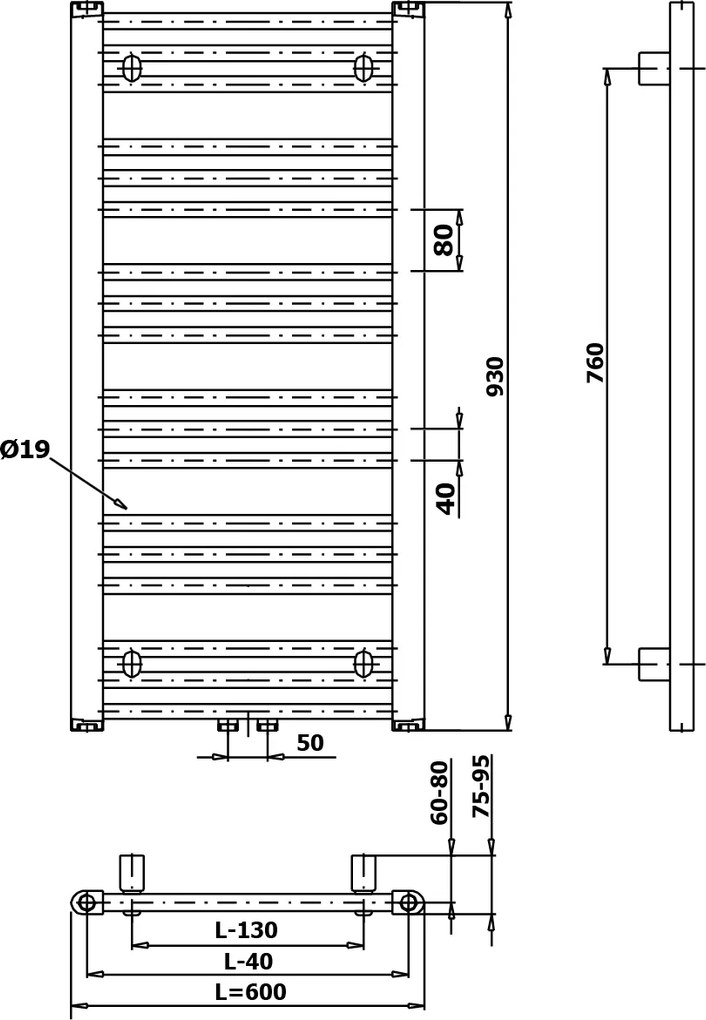 Bruckner Albrecht otopné těleso 600 x 930 mm středové připojení bílá 600.116.4