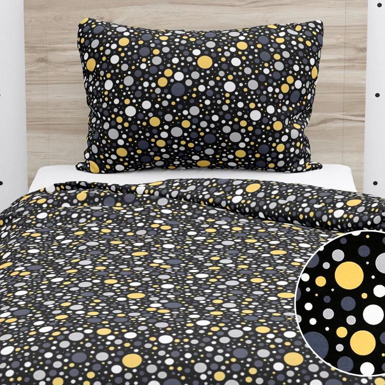 Goldea dětské bavlněné povlečení - vzor 1015 barevné puntíky a kolečka na černém 140 x 200 a 70 x 90 cm