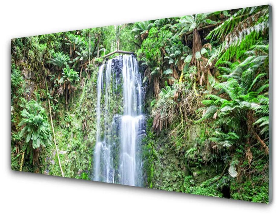 Obraz na skle Vodopád Stromy Příroda 125x50 cm