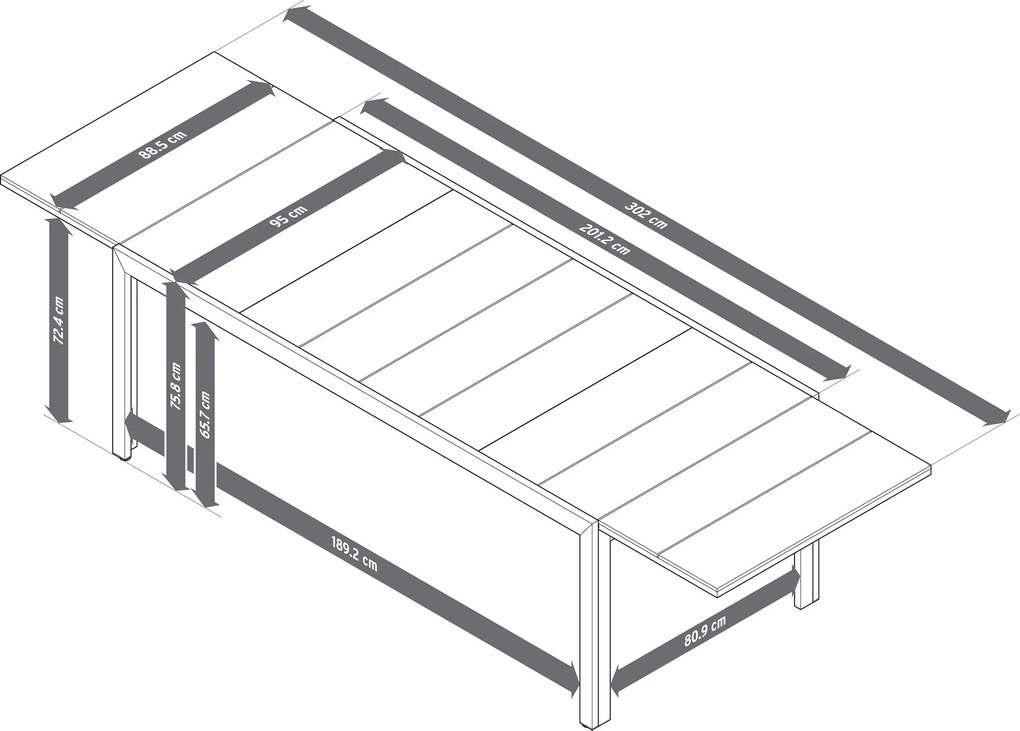 Tchibo - Rozkládací zahradní stůl se stolní deskou Duraboard, cca 200–300 cm