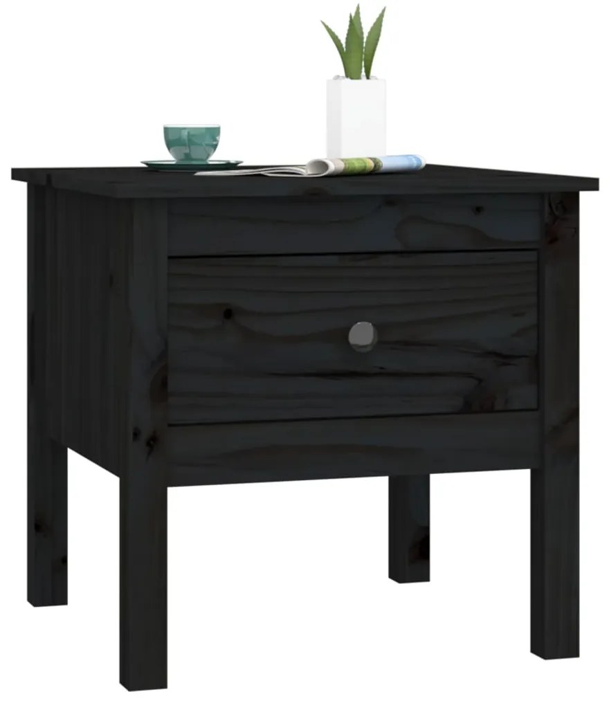 Odkládací stolek černý 50 x 50 x 49 cm masivní borovice - Default Title