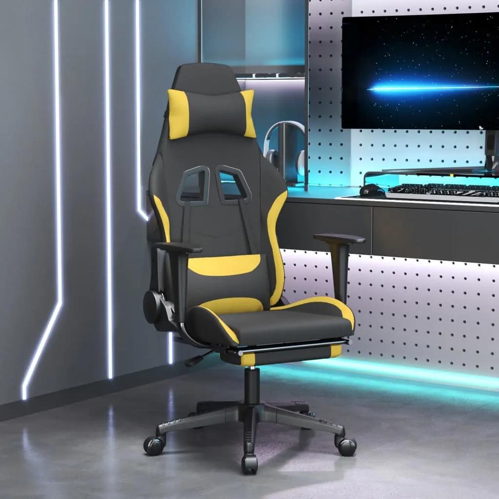 Masážní herní židle s podnožkou černá a žlutá textil,  345504