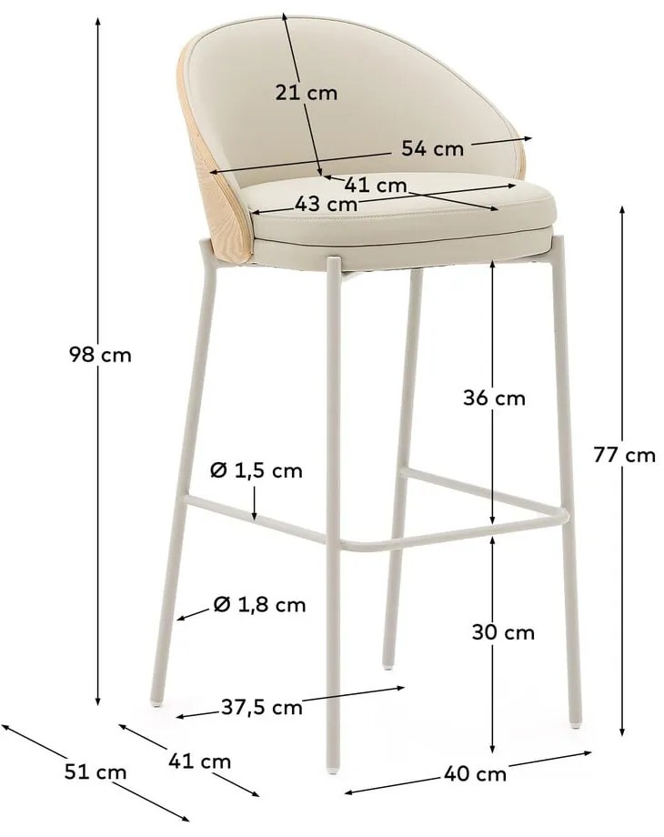 Béžová/v přírodní barvě barová židle (výška sedáku 77 cm) Eamy – Kave Home