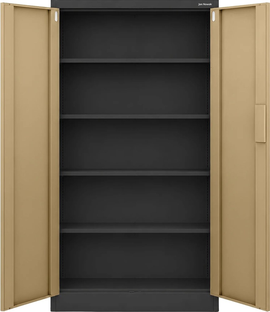 Kovová kancelářská skříň se zámkem na kód antracitová, ořech, 900x1850x400 mm: DANIEL Eco Design