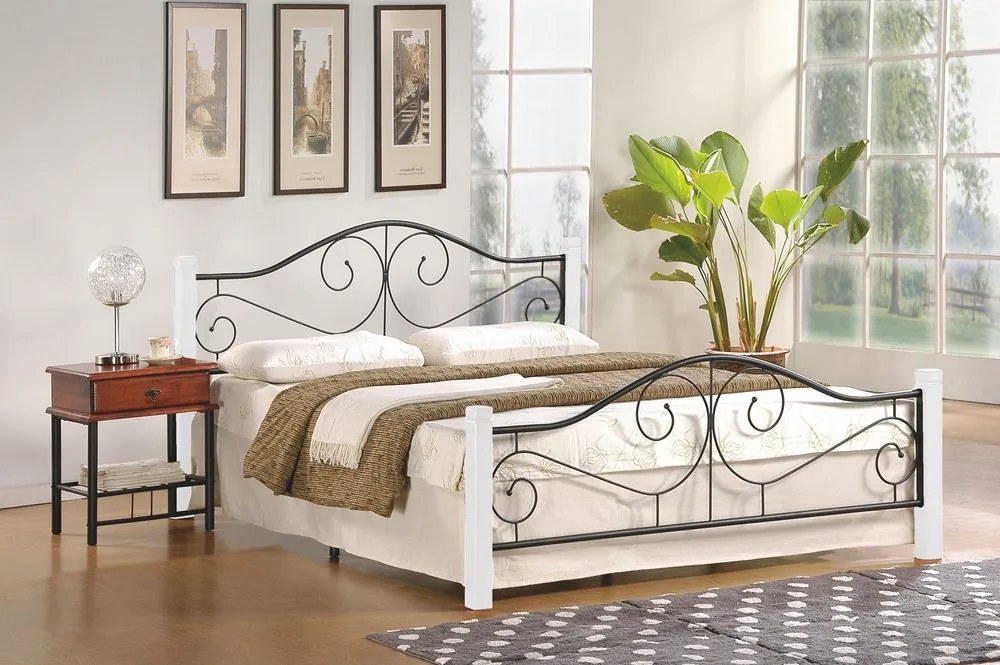 Halmar Kovová postel Violetta 160x200cm, bílá/černá + rošt zdarma!