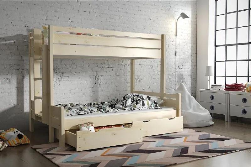 Patrová postel z masivu JARDA pro 3 osoby - 90/140 cm - přírodní