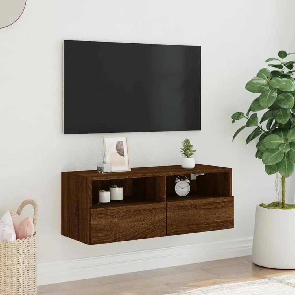 Nástěnná TV skříňka hnědý dub 80 x 30 x 30 cm kompozitní dřevo