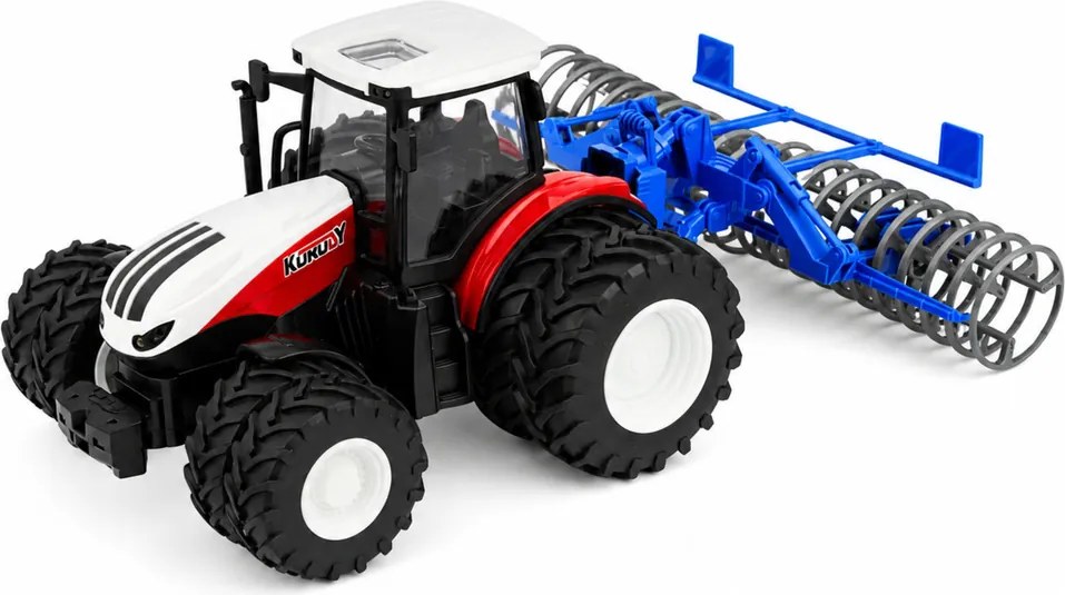 LEAN Toys Traktor se zemědělským válcem, dálkově ovládaný RC, červená světla, měřítko 1:24