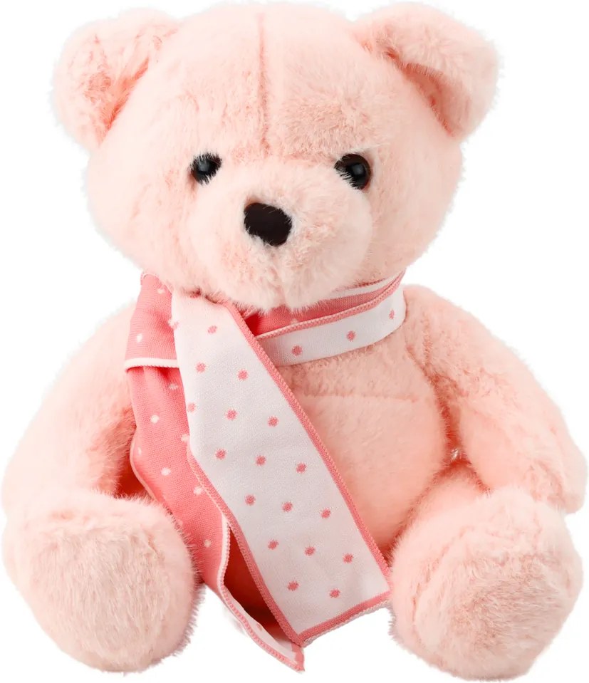 LEAN Toys Plyšový medvídek se šálou růžový 35 cm