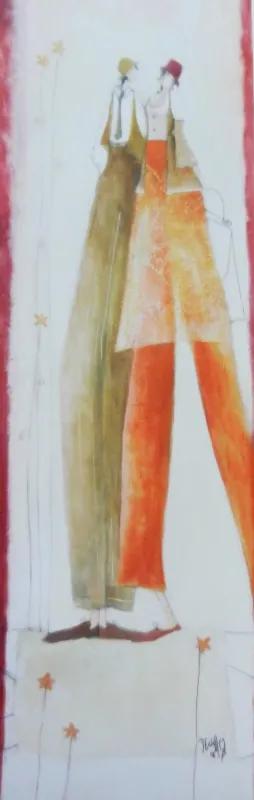 ART-STYLE Obrázek 20x60, dvě postavy I., rám bílý s patinou