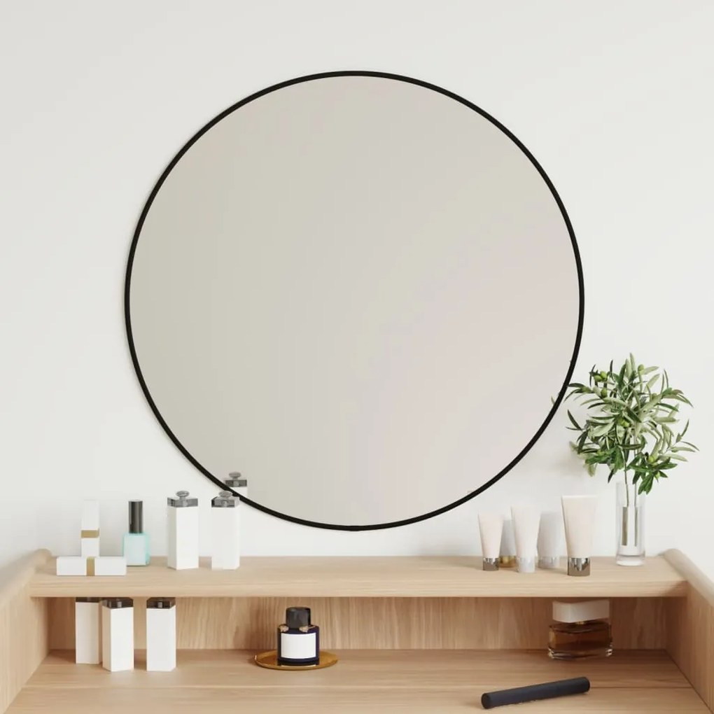 Nástěnné zrcadlo černé Ø 60 cm kulaté - Default Title