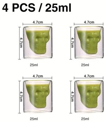 Panákové sklenice ve tvaru lebky Set: 4 ks 25 ml