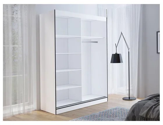 Šatní skříň s posuvnými dveřmi Birelto II 150 2D, Barva: bílá / bílá + černá