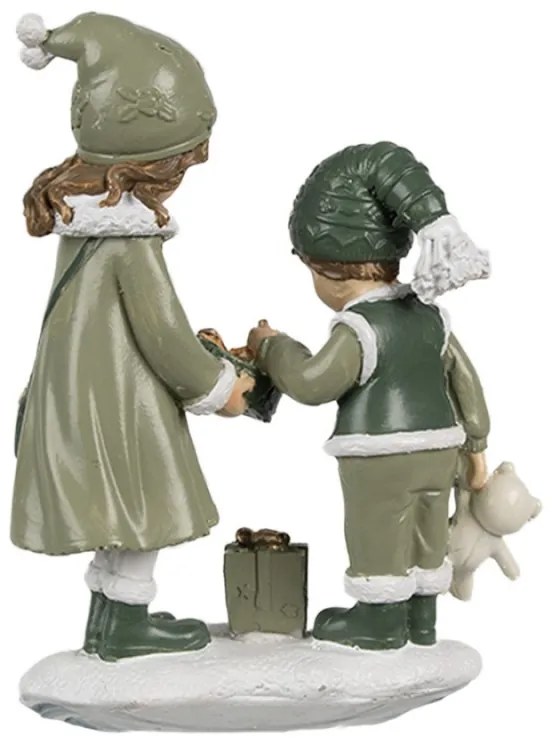 Dekorativní figurka děti v zeleném kabátku s tácem sušenek – 10x5x13 cm
