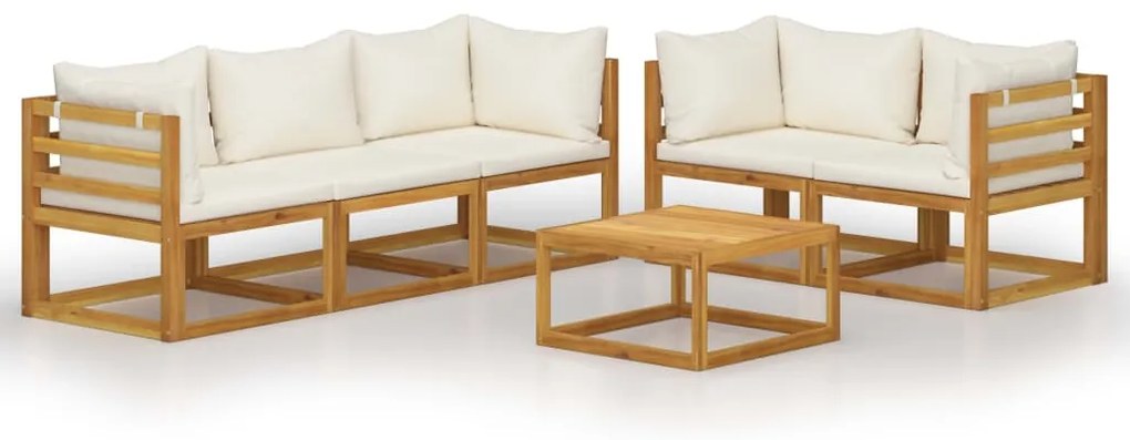 vidaXL 3057641 Marketos 6 Piece Garden Lounge Set with Cushion Cream Solid Acacia Wood (2x311853+311859)