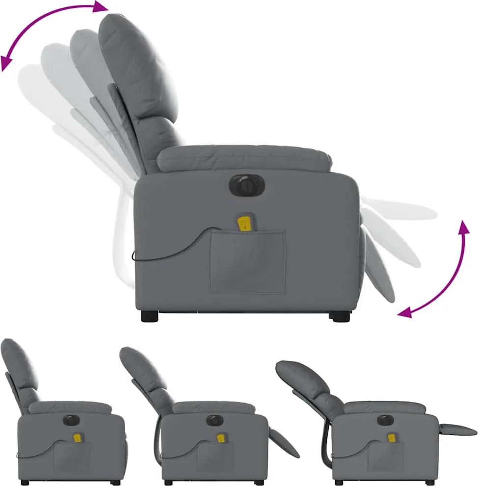 Elektrické zvedací masážní polohovací křeslo šedé umělá kůže 3204910