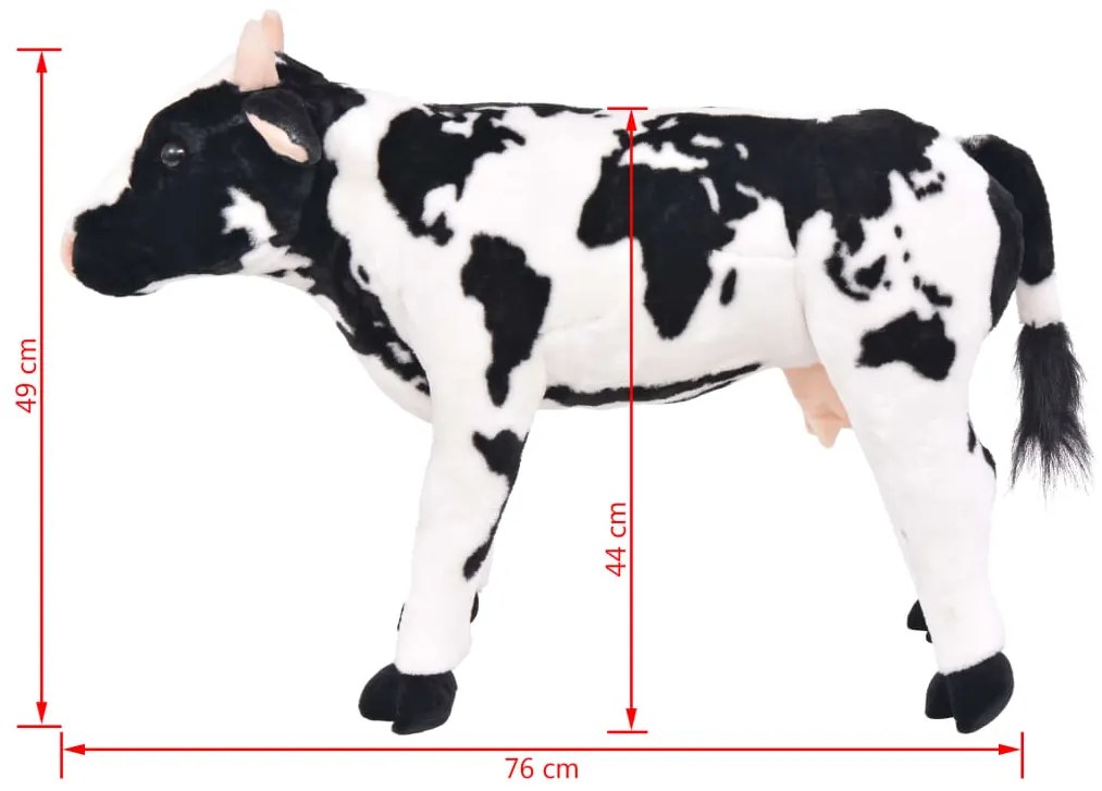 vidaXL Marketos Stojící plyšová hračka kráva černá a bílá XXL