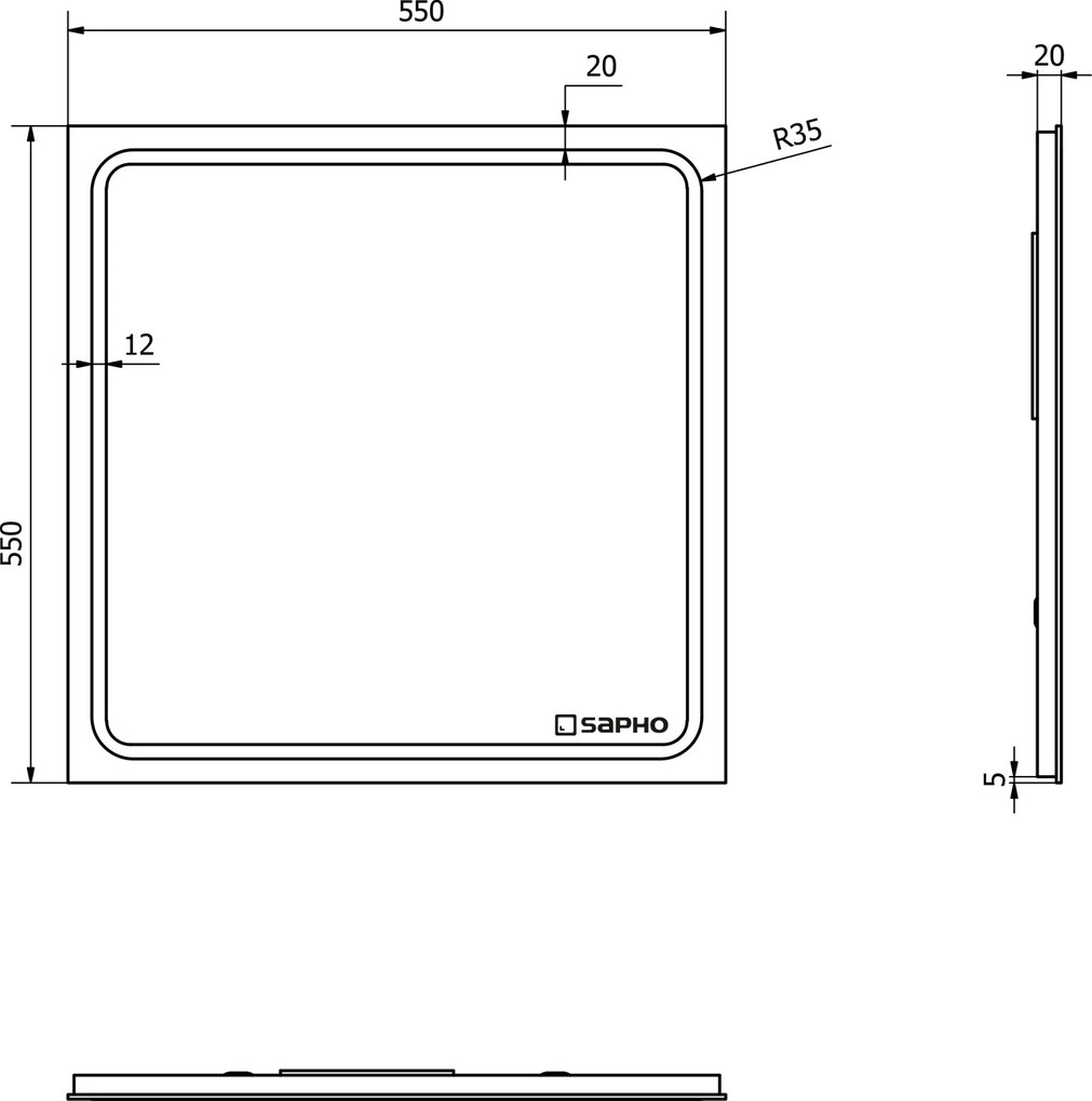 Sapho Sapho, Zrcadlo GEMINI s LED osvětlením 55x55cm, GM055