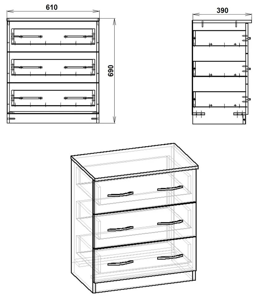 Vomaks Komoda-3A-MDF ořech