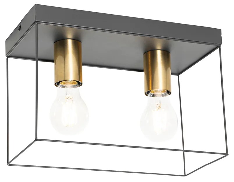 Minimalistické stropní svítidlo černé se zlatem 2-světlo - Kodi