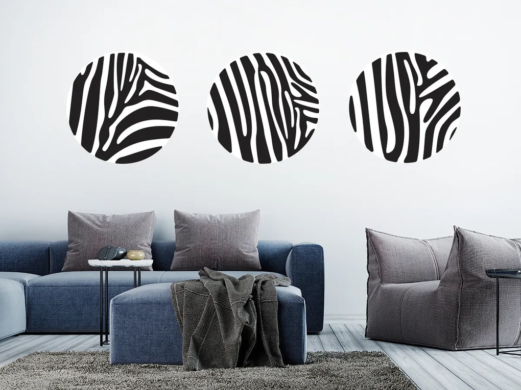 Kruhy motiv zebra samolepky na zeď 3 ks kruh každý 20 x 20 cm