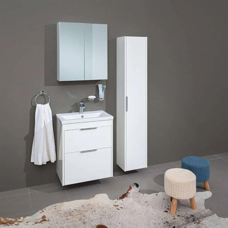 Mereo, Vigo, koupelnová skříňka vysoká 170 cm, levé nebo pravé otevírání, bílá, dub, CN330