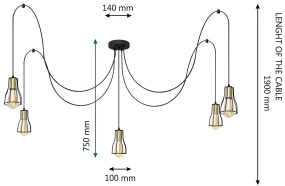 Lustr na lanku TUBE 5xE27/15W/230V pavouk černá/chrom